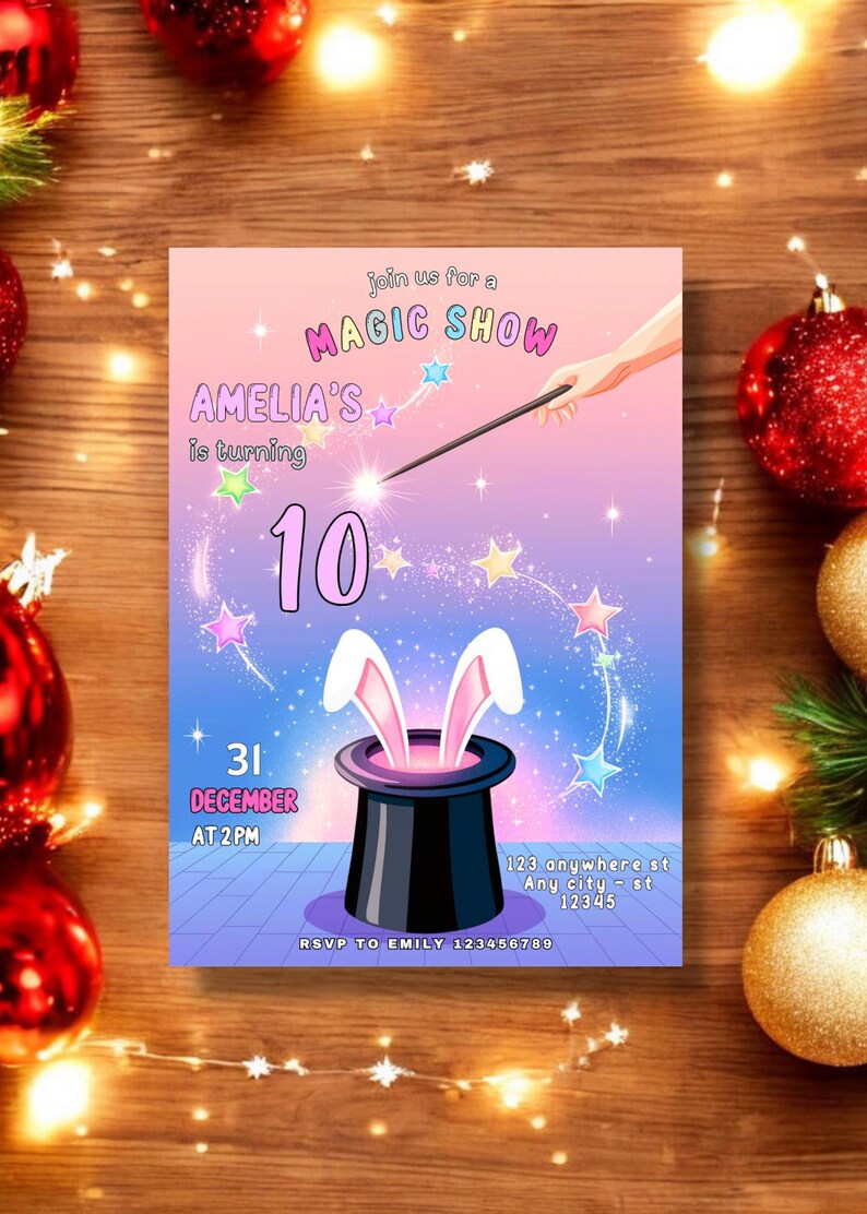 Magic Show Invitation, Birthday Party Invite, Magical Birthday Template ...