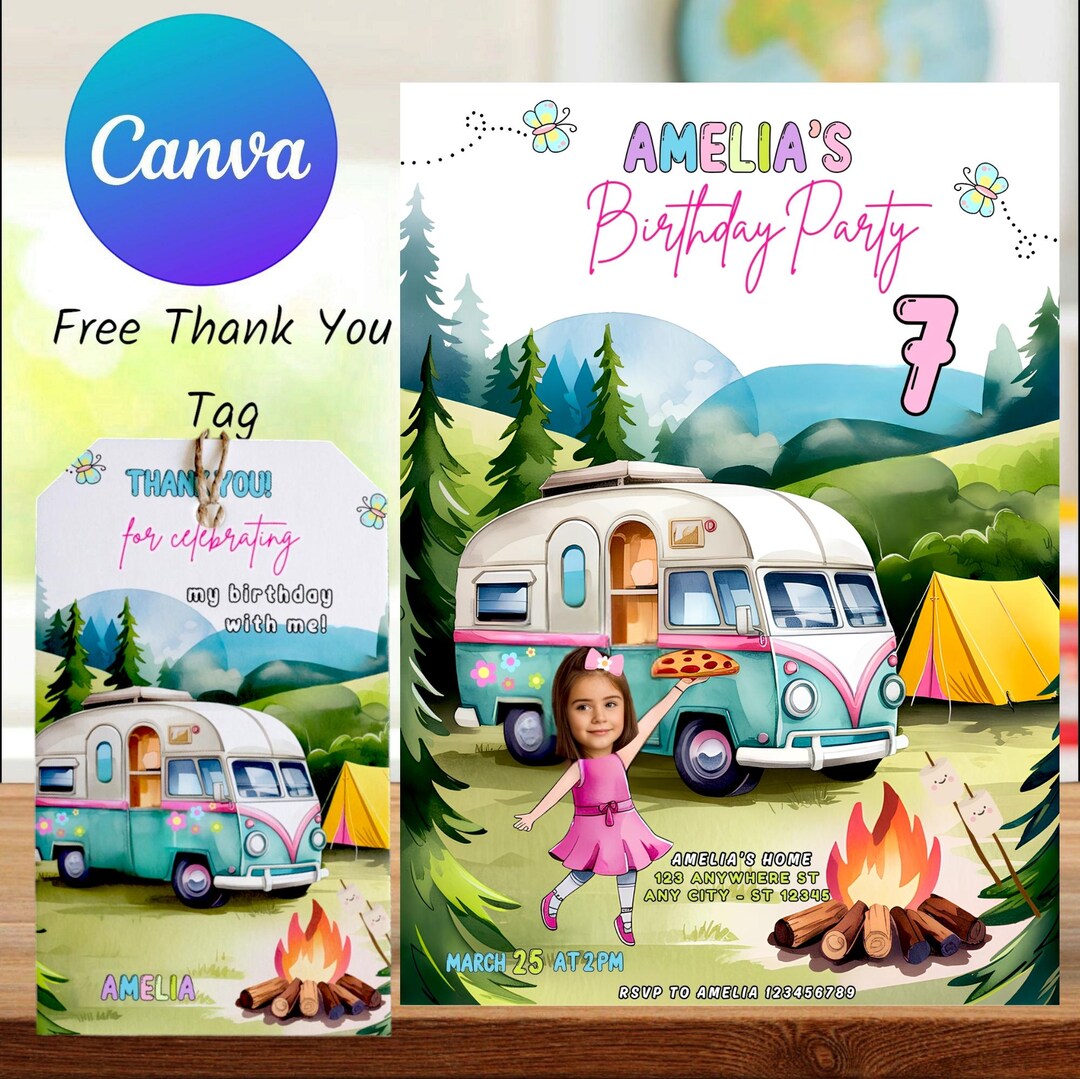 Camper Van Birthday Invitation: Outdoor Adventure Party (digital ...