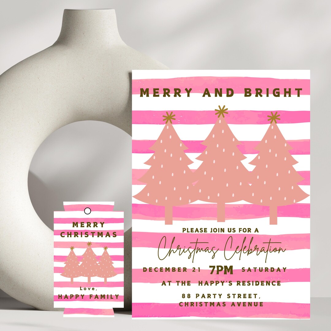 Editable Christmas Party Invitation, Pink Christmas Party Invitation ...
