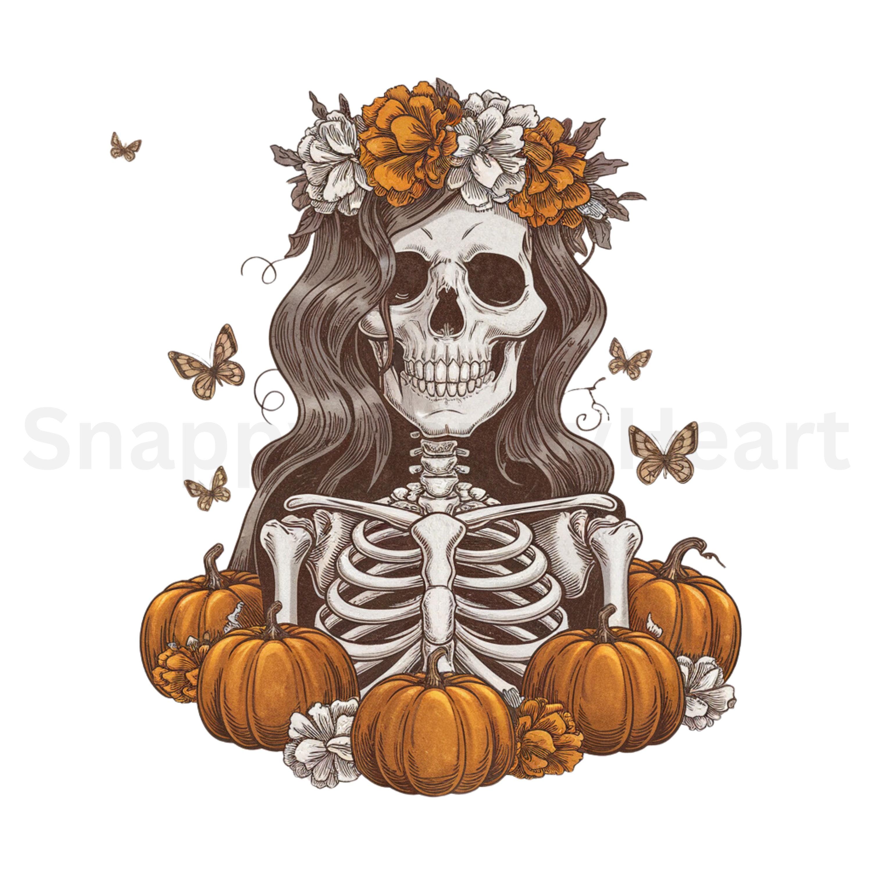 Retro Fall Skeleton PNG, Autumn Skull Clipart, Creepy Skeleton Design ...