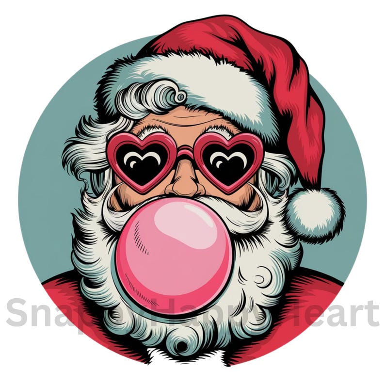 Retro Santa Christmas Blowing Bubble PNG Groovy Santa Digital Download ...