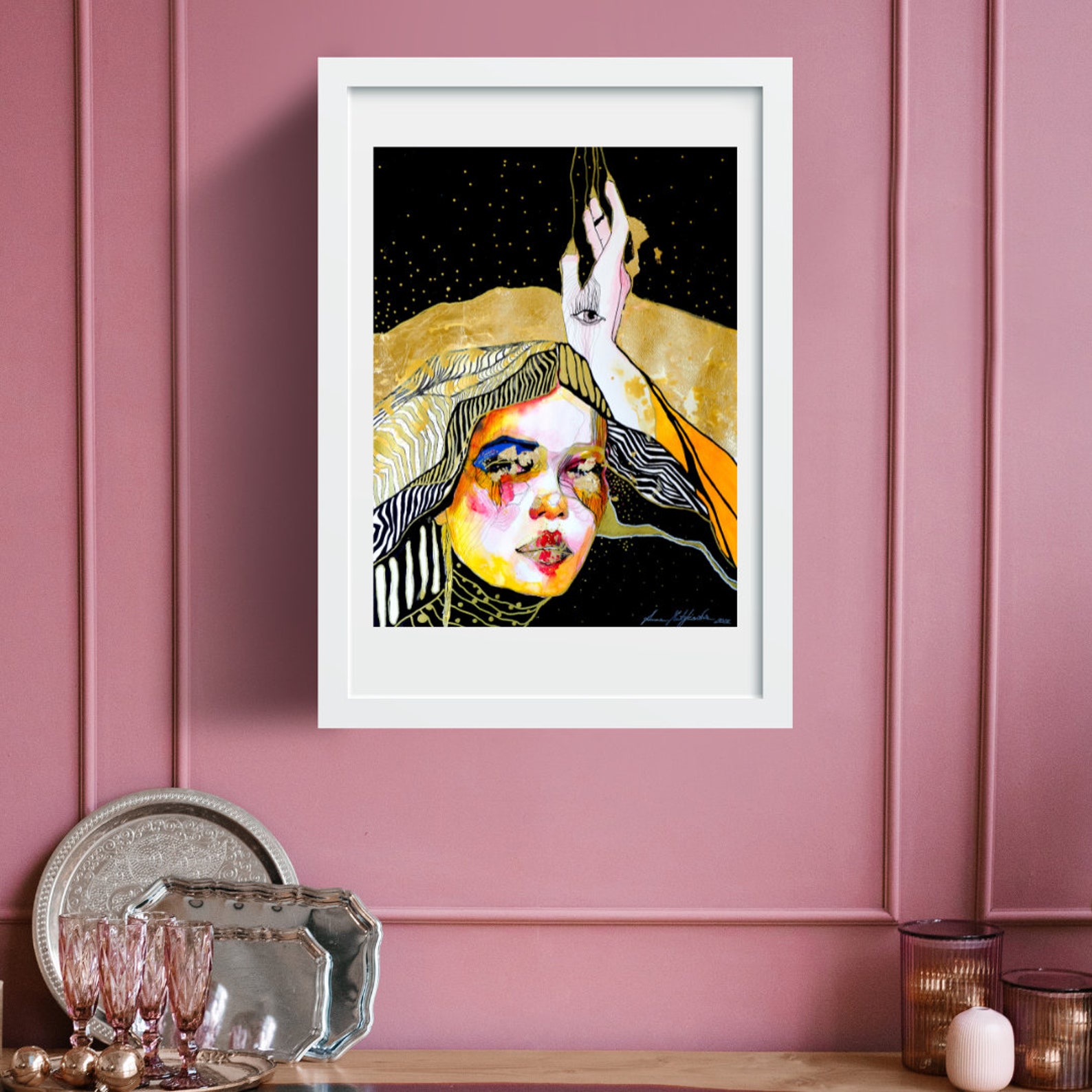 Gold Glam Poster Limited Edition Portrait Modern Wall Art Black ...