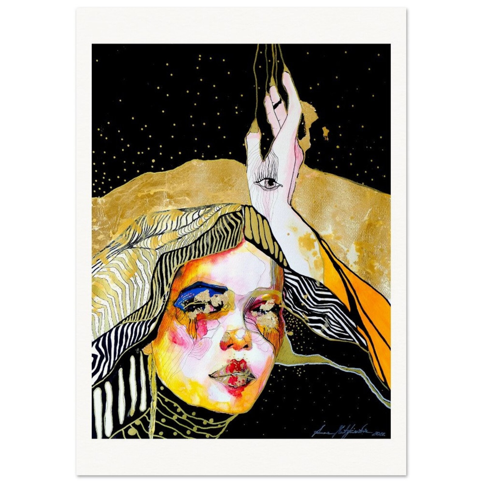 Gold Glam Poster Limited Edition Portrait Modern Wall Art Black ...