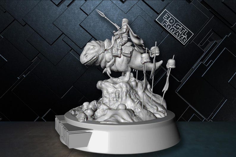 The Mandalorian With Dino 3D STL File Epic Star Wars Digital Model ...