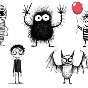 Hand Drawn Cute Halloween Clipart Bundle Png, Halloween Png, Digital ...