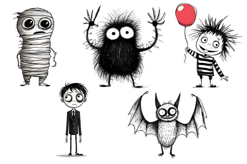 Hand Drawn Cute Halloween Clipart Bundle Png, Halloween Png, Digital ...