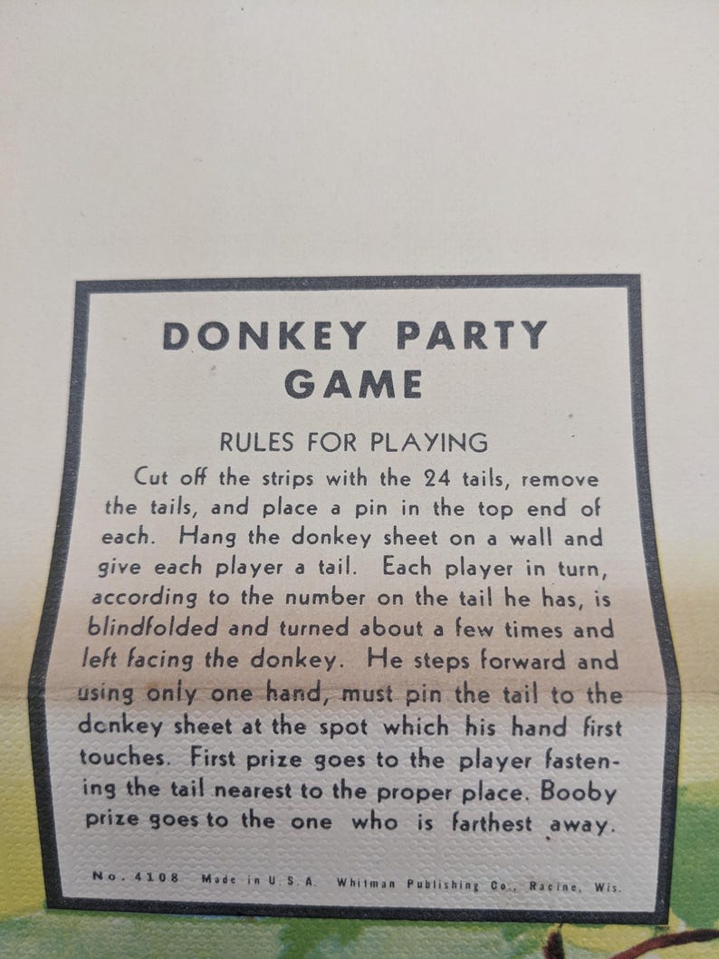 Vintage Donkey Party Pin the Tail on the Donkey Kids Game - Etsy