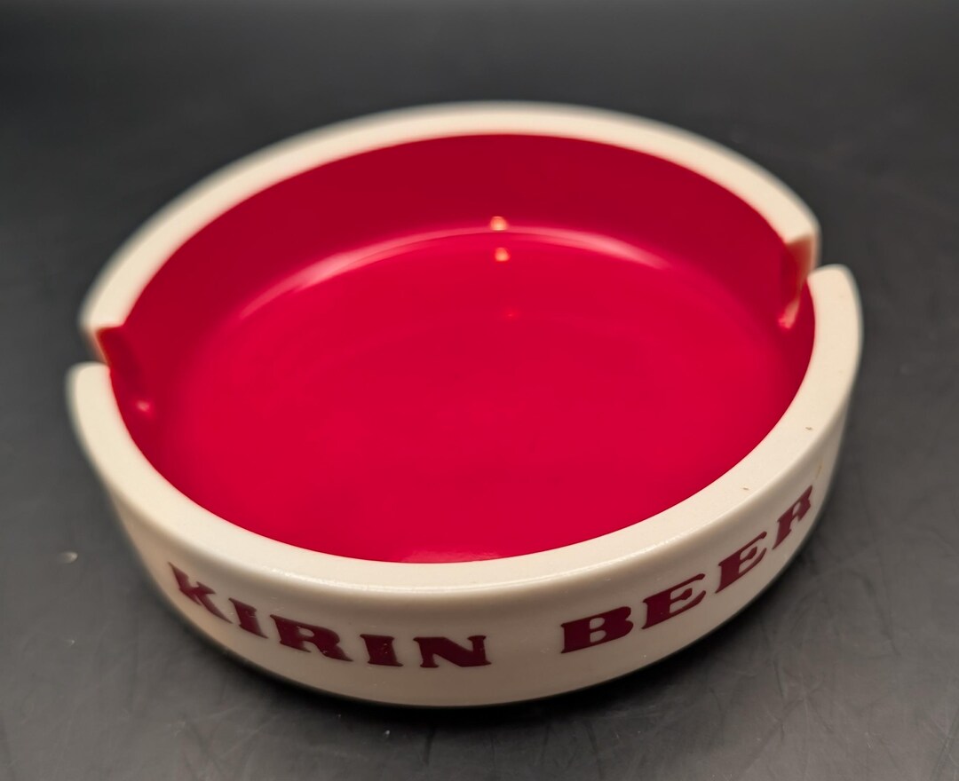 Vintage Kirin Beer Ceramic Advertising Ashtray Red & White Sakura Made ...