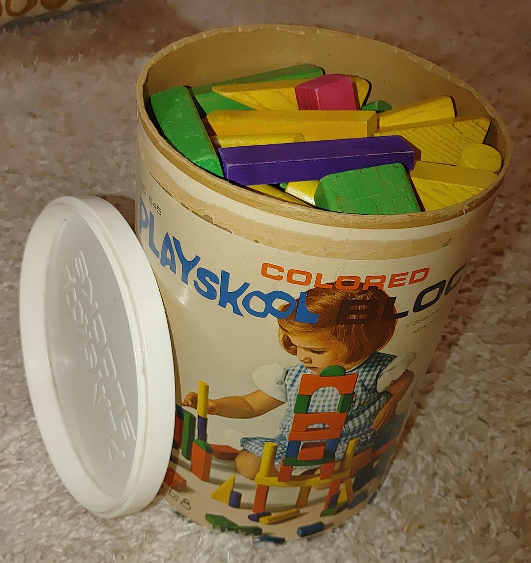 Vintage Playskool Colored Wood Blocks Set Number 645 - Etsy