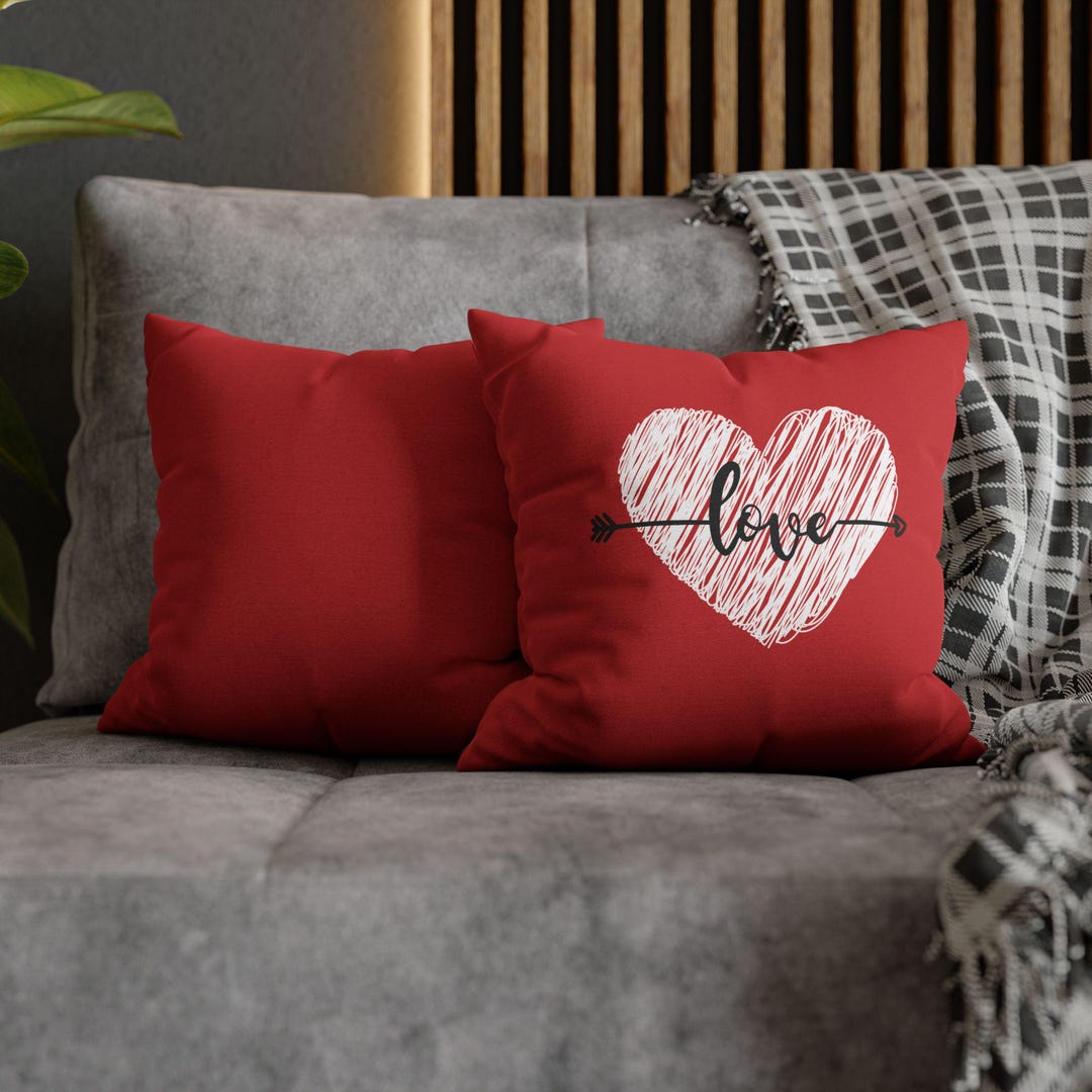 Hand-sketched Heart With Arrow Love Pillowcase | Red Square Throw ...