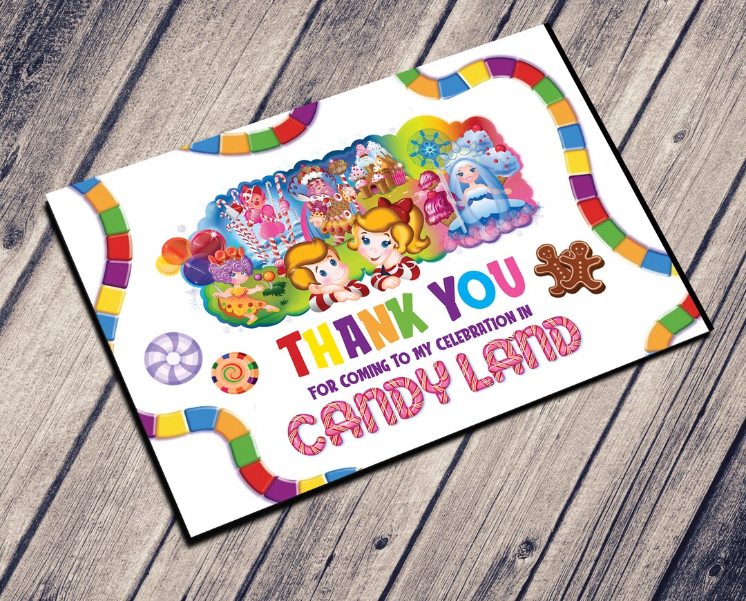 THANK YOU Card Candy Land Birthday Party | Instant Direct DOWNLOAD ...