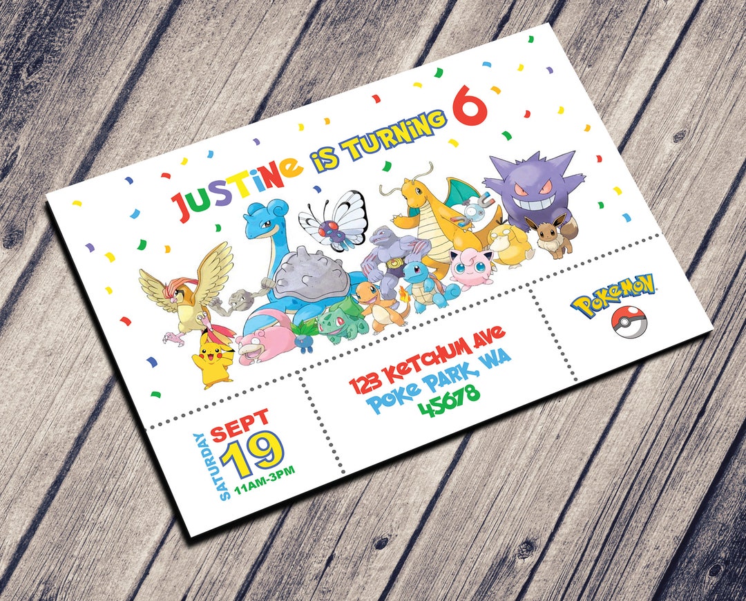 POKEMON Rainbow Confetti Birthday Party Invite | Custom Digital ...