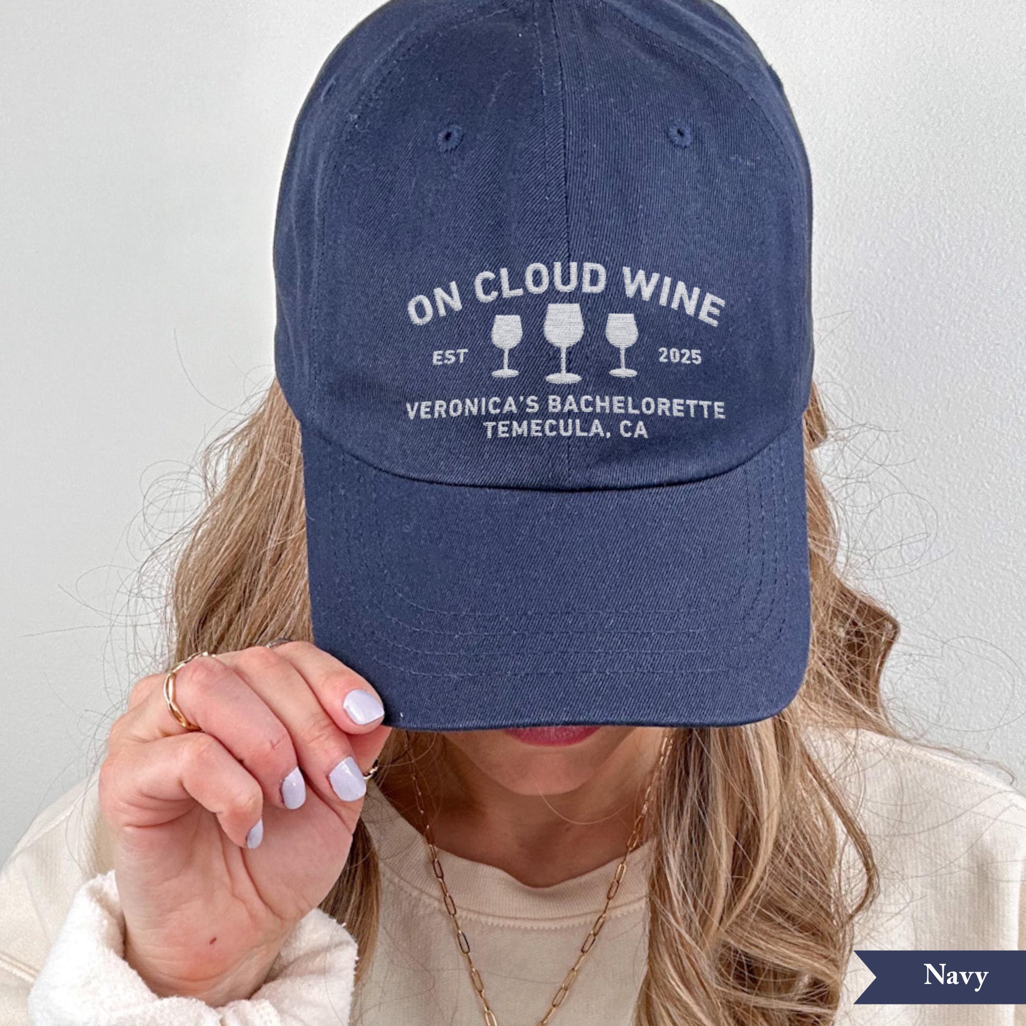 Custom Embroidered Wine Bachelorette Hats, on Cloud Wine Hat, Winery ...