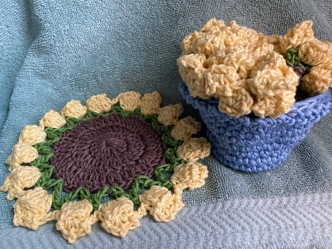 Flower Pot Coaster Set Crocheted Flower Coasters Flower Coasters ...