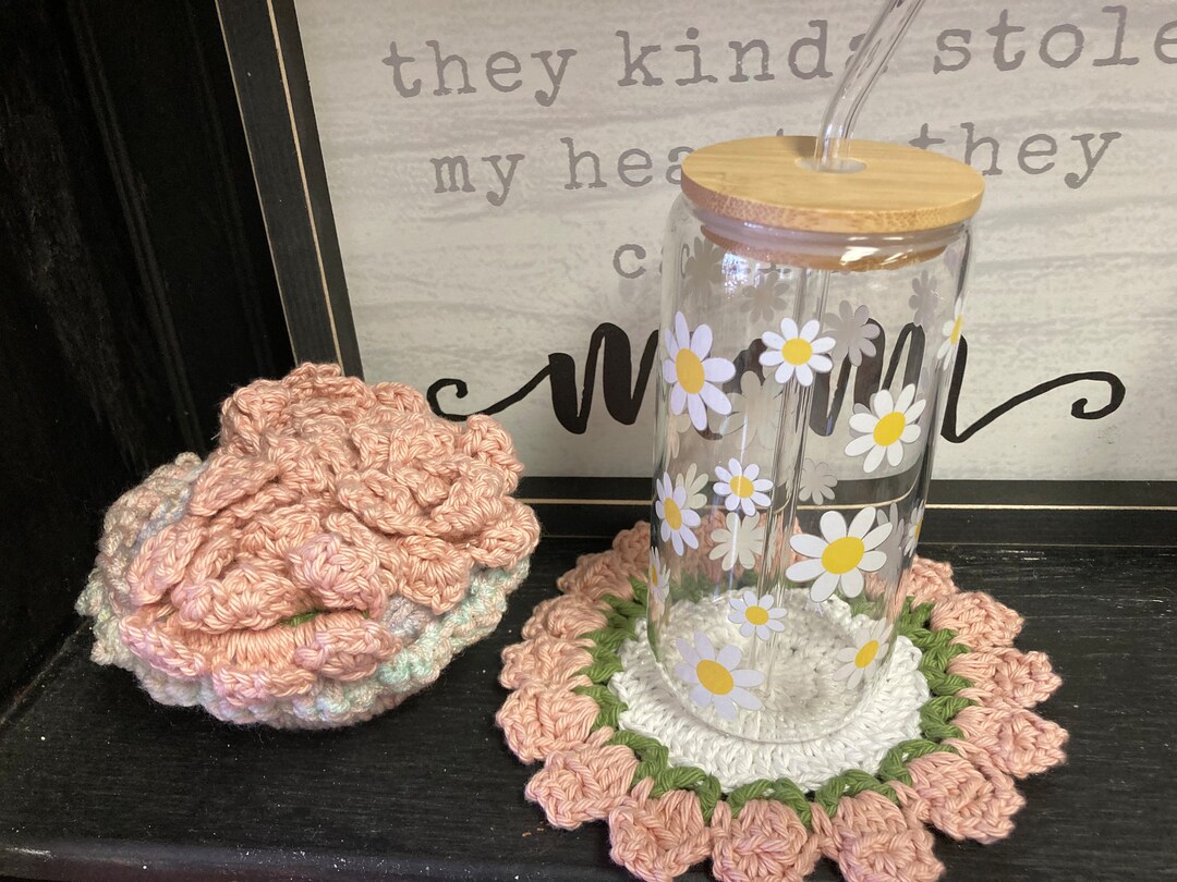 Flower Pot Coaster Set Crocheted Flower Coasters Flower Coasters ...