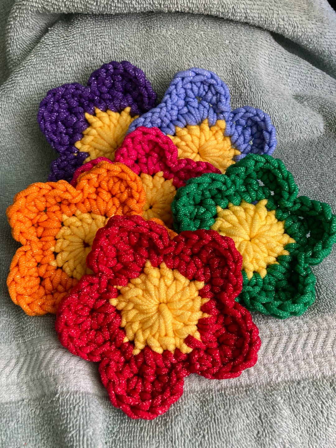 Flower Scrubby: Crocheted Nylon Dish and Pot Scrubber - Etsy