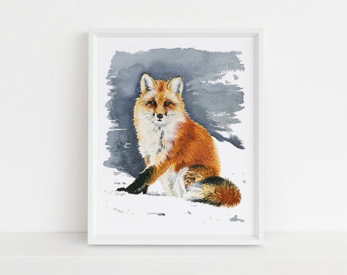 Winter Fox Watercolor Illustration Art Print - Etsy