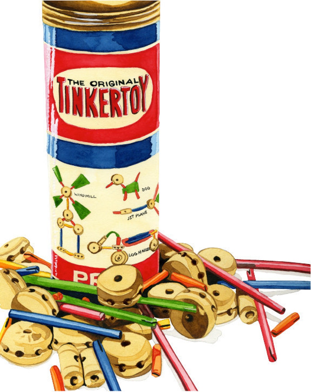 Tinkertoys Watercolor 8x10 Print - Etsy