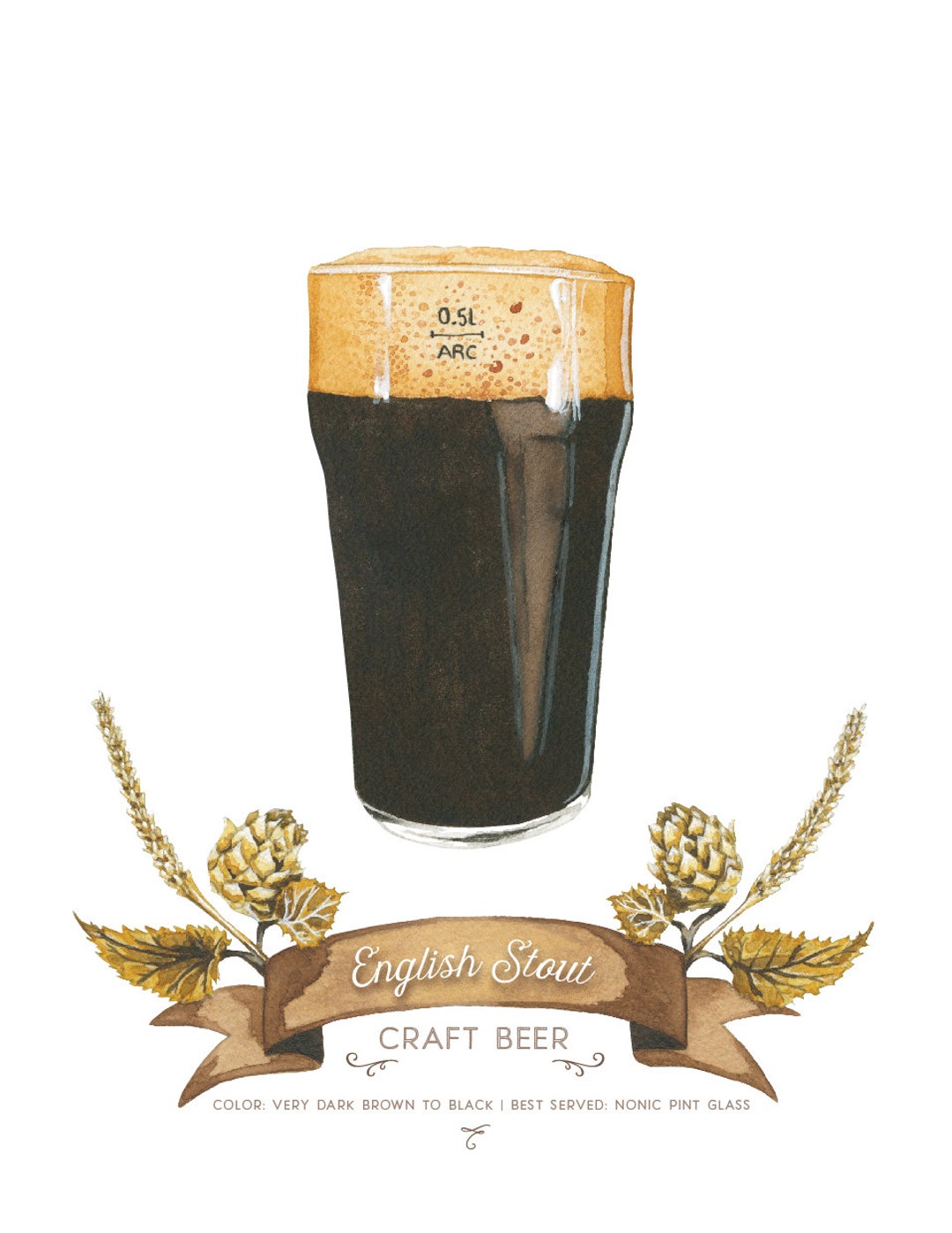 English Stout Craft Beer Watercolor Illustration - Etsy