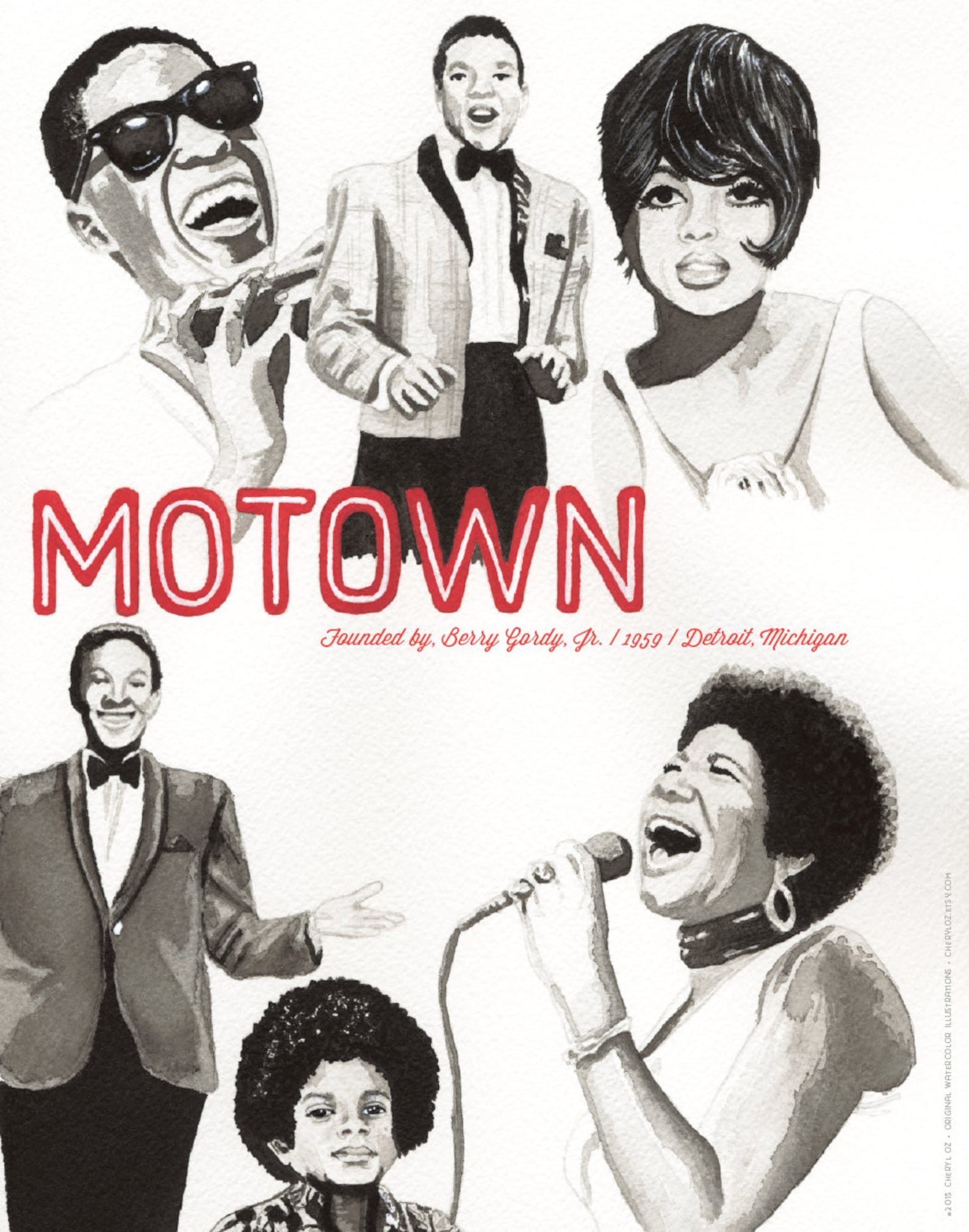 Motown Detroit Watercolor Illustration Poster - Etsy