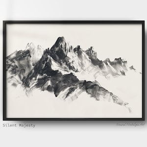 Black and White Mountain Art Print, Monochrome Landscape , Digital ...