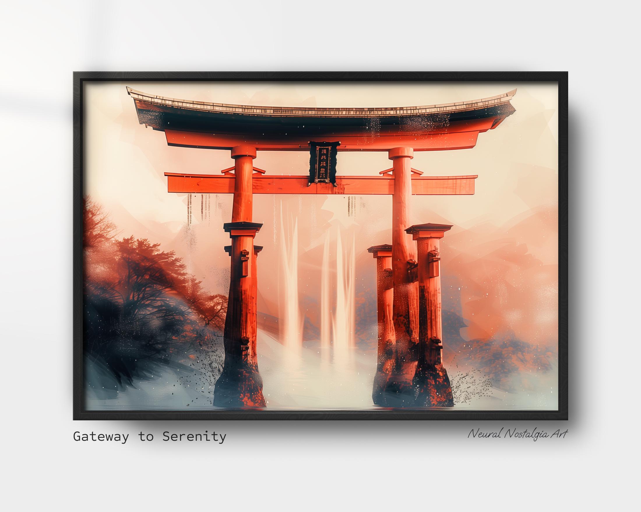 Japanese Torii Gate Watercolor Print, Traditional Landscape Art ...