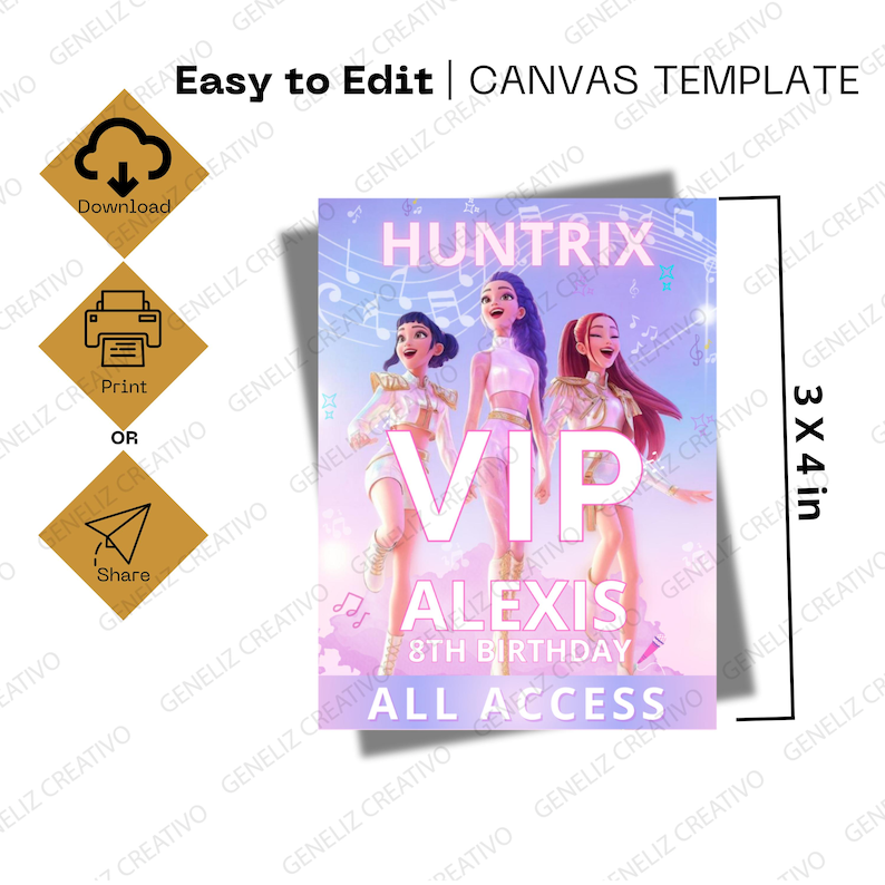 Kpop Demon Hunters Kit VIP Party Pass & Cupcake Toppers | Editable ...