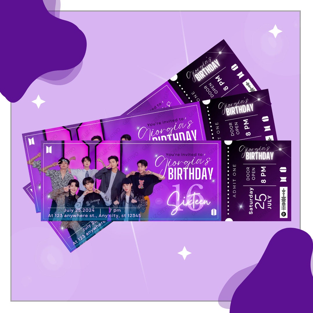 BTS Sweet Sixteen, Customizable Entrance Invitations, ARMY Edit and ...