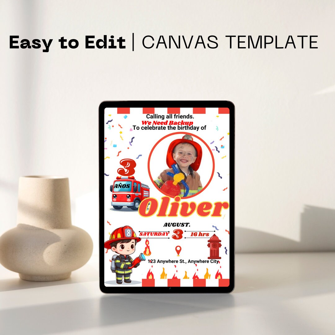 Firefighter Invitation for Kids, Fire and Fun, Firefighter Invitation ...