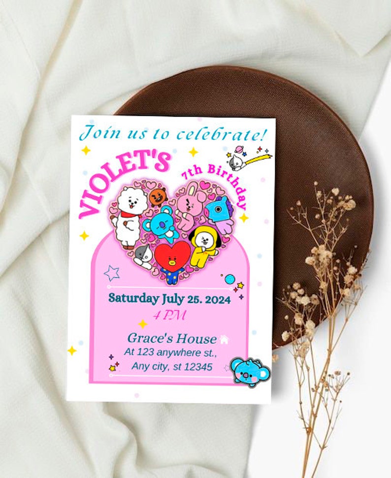 Customizable BT21 Canva Invitations, Easily Personalize, Edit, Send by ...