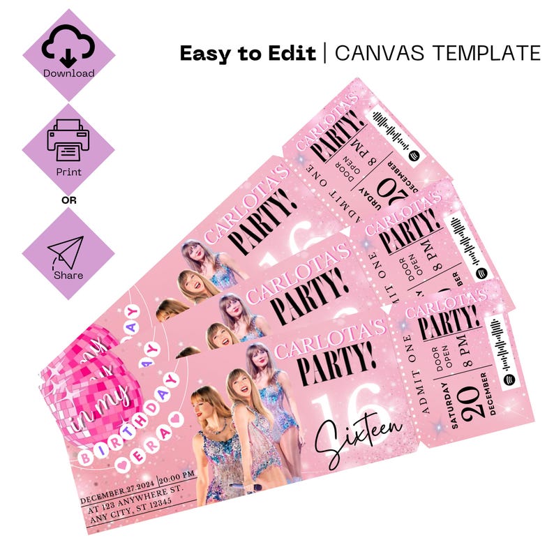 Taylor Swift Birthday Invitation | Editable Ticket Template | Swifties ...