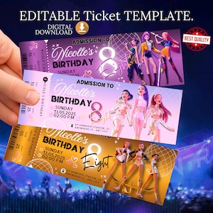 Kpop Demon Hunter Birthday Invitation, Concert Pass Ticket Template ...