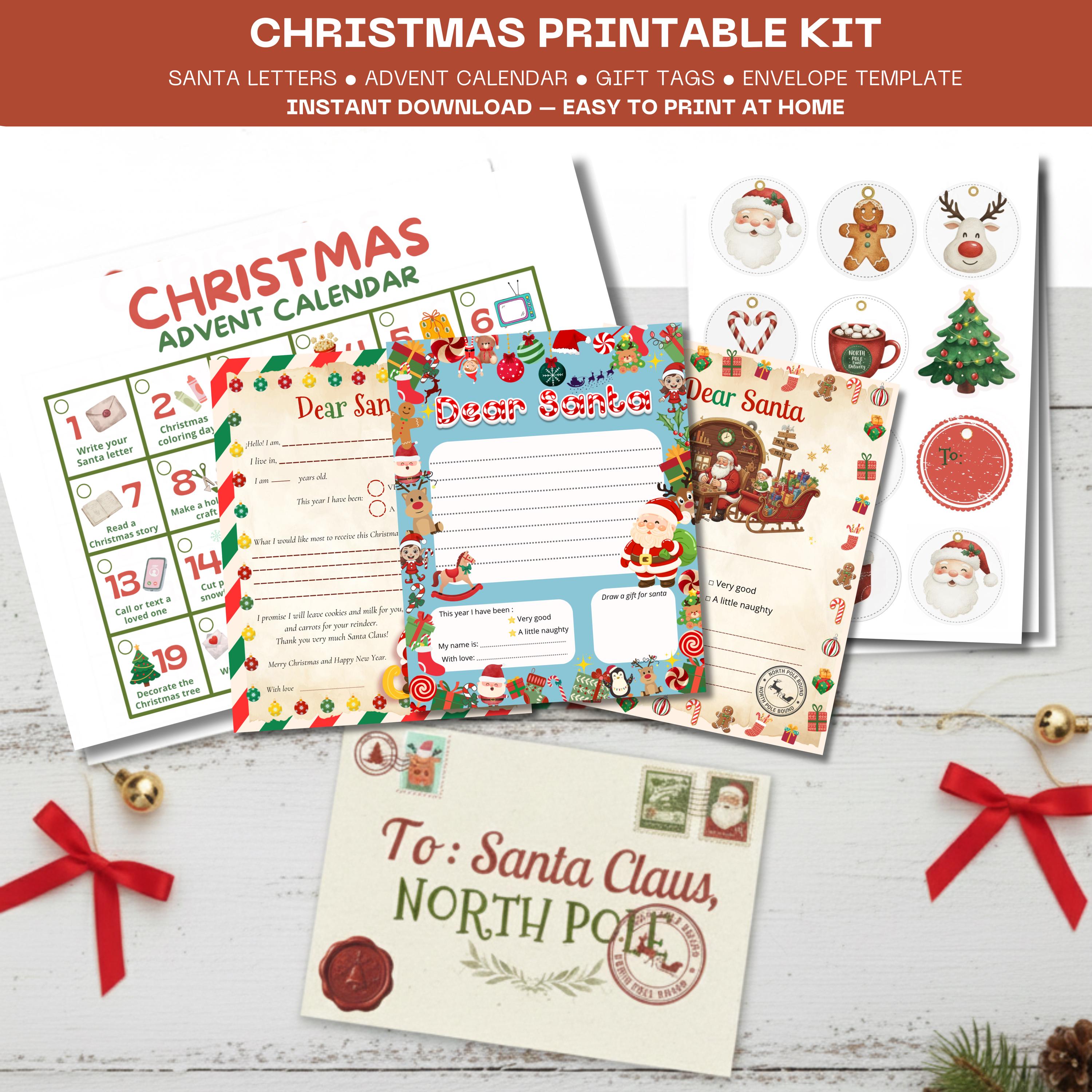Printable Christmas Kit – Santa Letter Templates, Advent Calendar, Gift ...