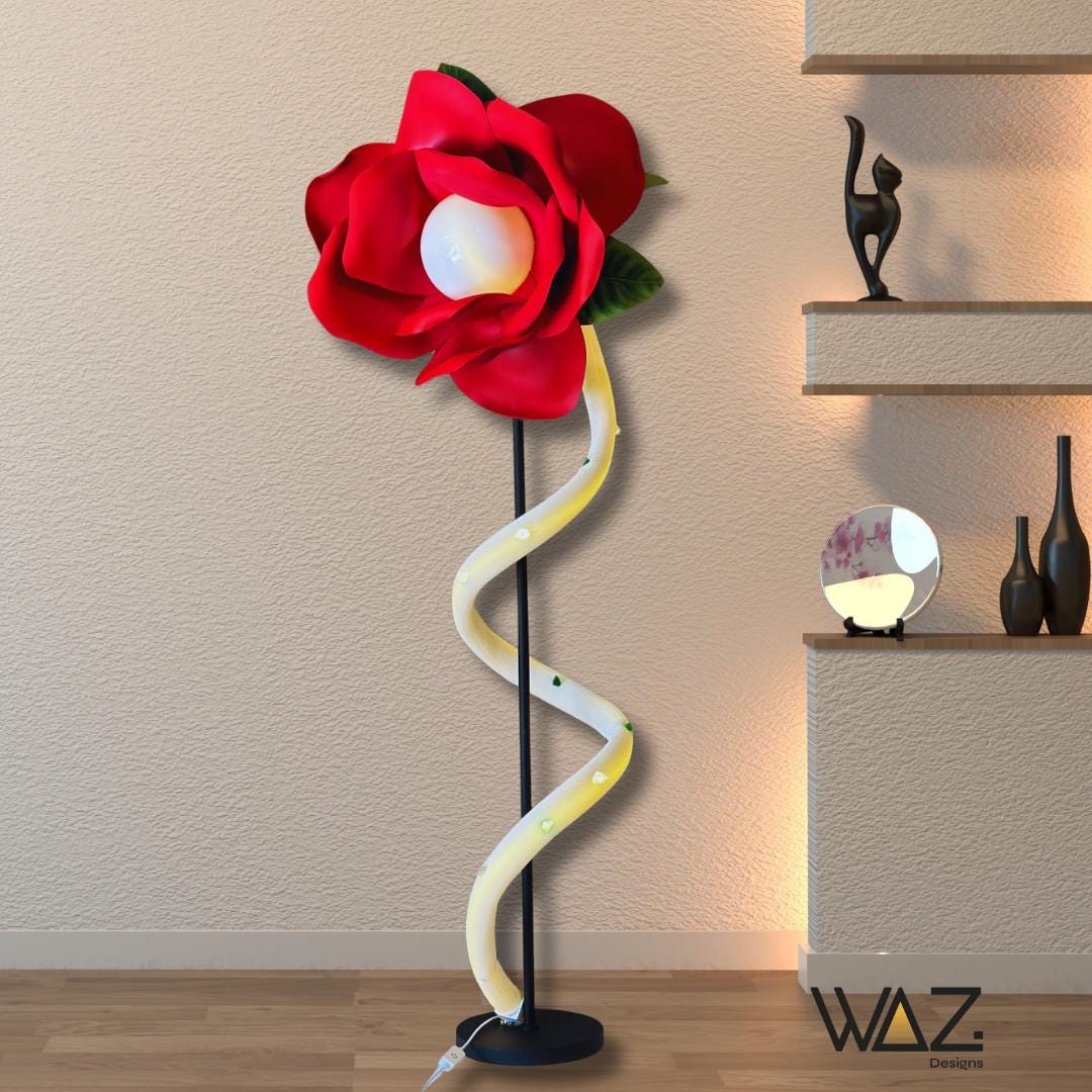 GIANT FLOWER LAMP Blooming Rose Floor Lamp Floral Flexible Bedroom ...