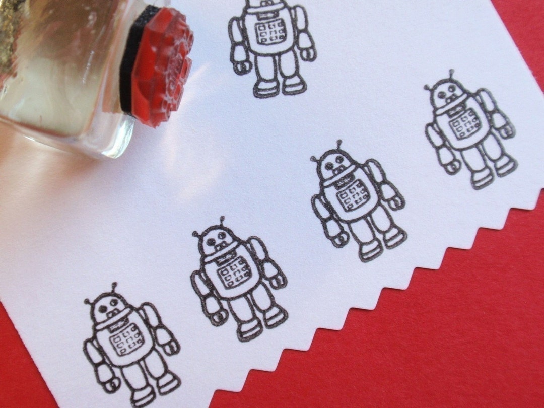 Mini Robot Rubber Stamp, Tiny Children's Toy Stamp, Vintage Robot Art ...