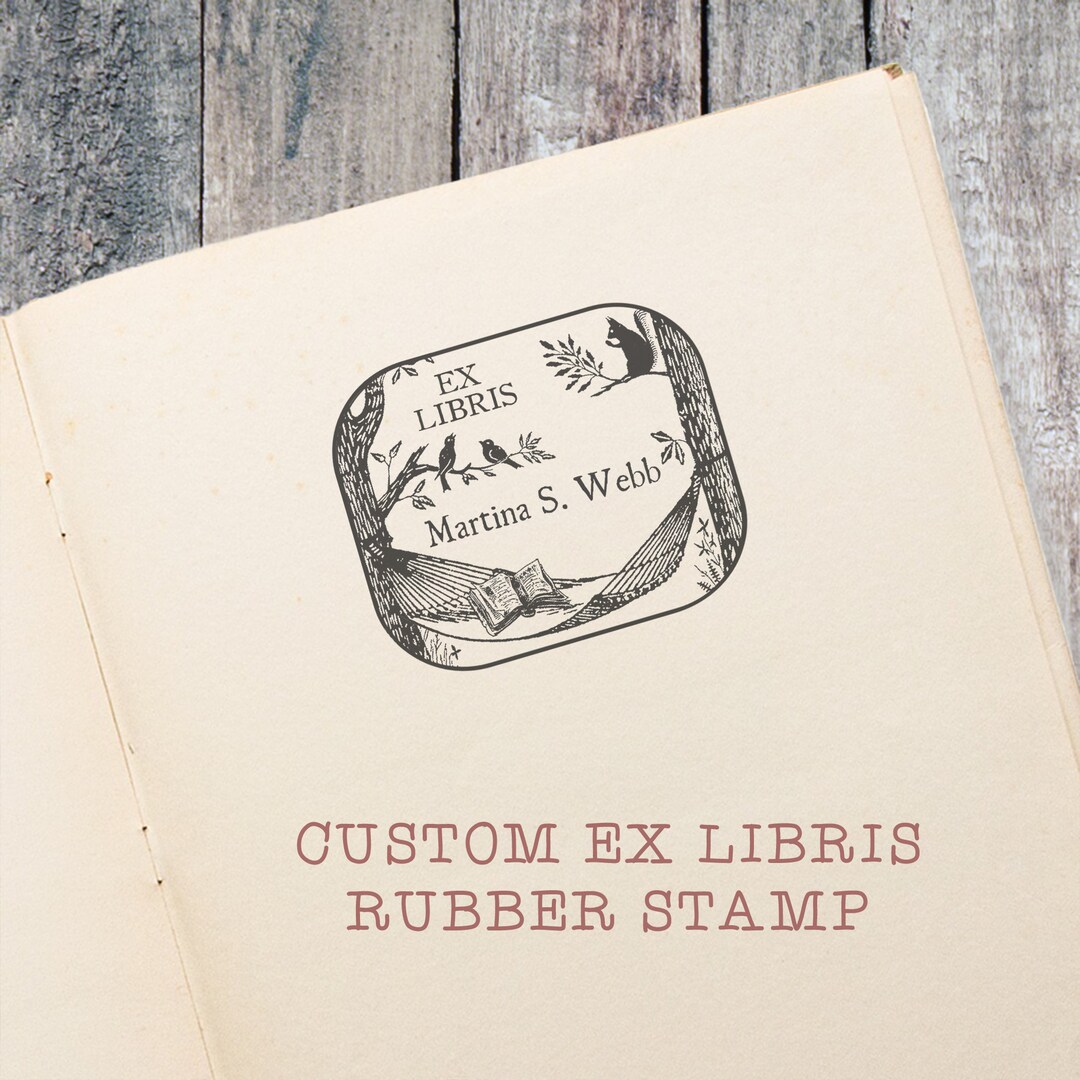 Custom Ex Libris Book Stamp, Tree Hammock Library Stamp, Personalized ...
