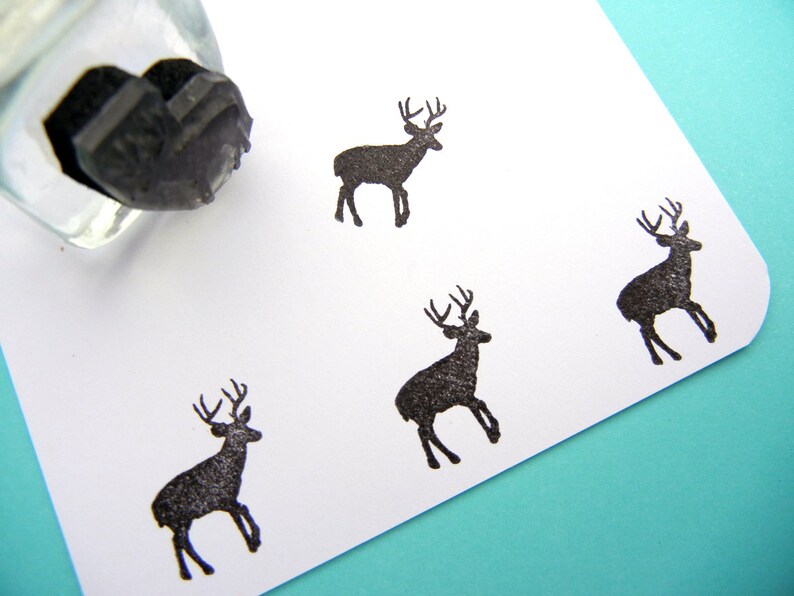 Mini Buck Silhouette Rubber Stamp, Tiny Deer Stamp, Deer With Antlers ...