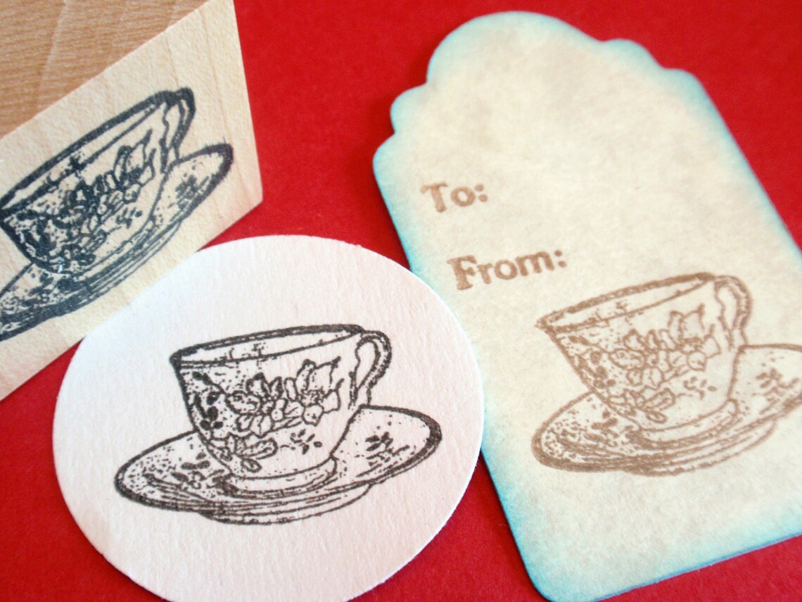 Antique Teacup Rubber Stamp, Tea Party Stamp, Gift for Teacup Collector ...