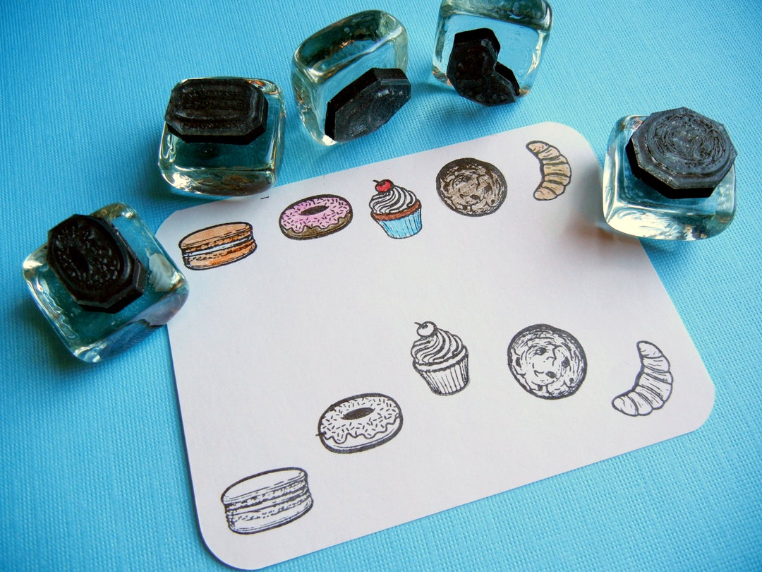 Mini Bakery Food Rubber Stamp Set of 5, Buy 4, 1 Free Price , Donut ...