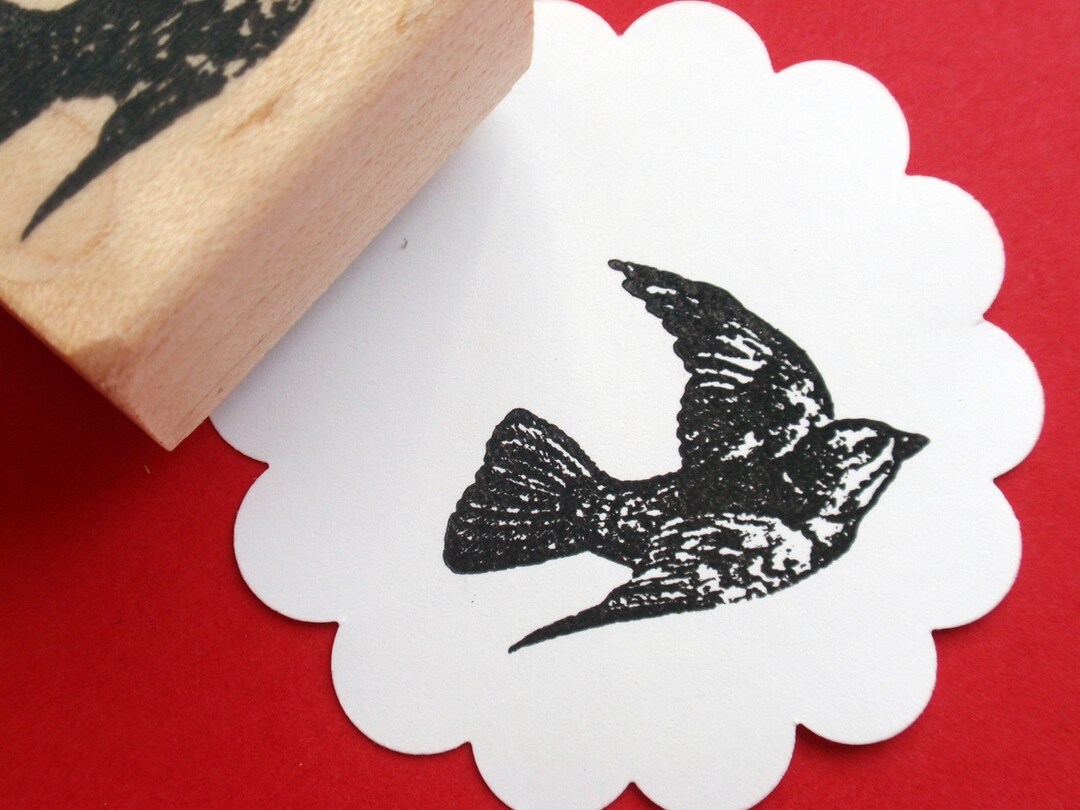Vintage Flying Bird Illustration Rubber Stamp, Sparrow Rubber Stamp ...