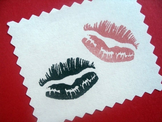 Items similar to Lips Kiss Rubber Stamp - Handmade rubber stamp by ...