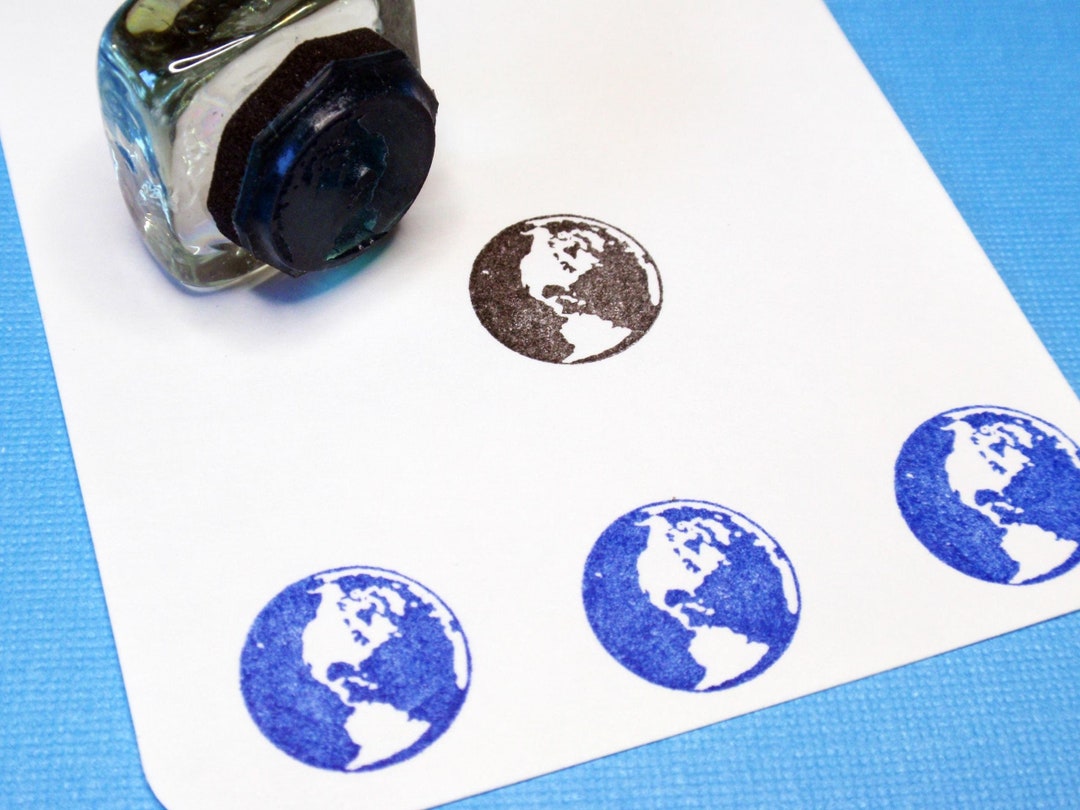 Mini Planet Earth Rubber Stamp, Tiny Planet Stamp, Earth Day Stamp ...