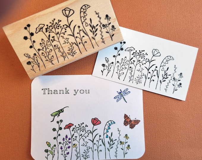Flower Garden Rubber Stamp, Wildflower Border Rubber Stamp, Floral Art ...