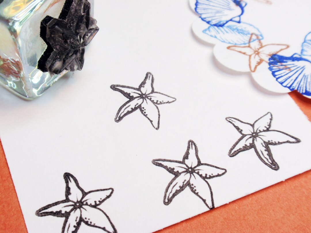 Mini Starfish Rubber Stamp 16mm, Beach Theme Stamp Handmade by Blossom ...