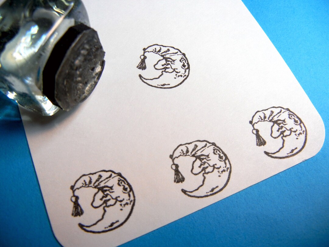 Crescent Moon Rubber Stamp 16 Mm, Moon With Nightcap Rubber Stamp ...