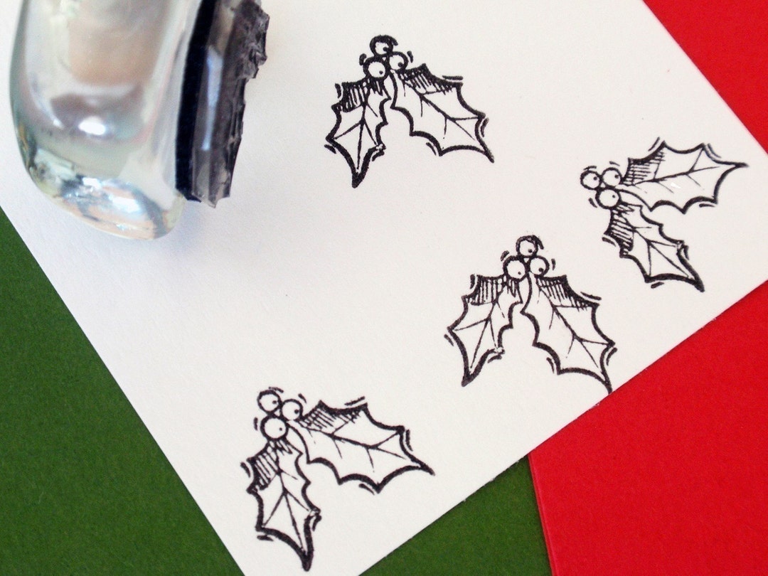 Mini Christmas Holly Rubber Stamp for Tags, Envelopes, Stickers, Tiny ...