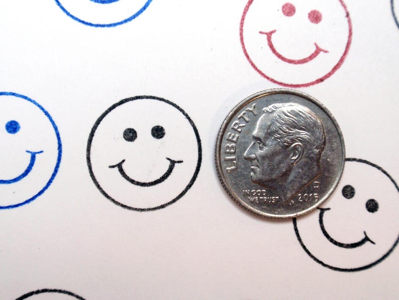 Tiny Smiling Face Rubber Stamp, Mini Smiley Emoji Stamp, Small Teacher ...