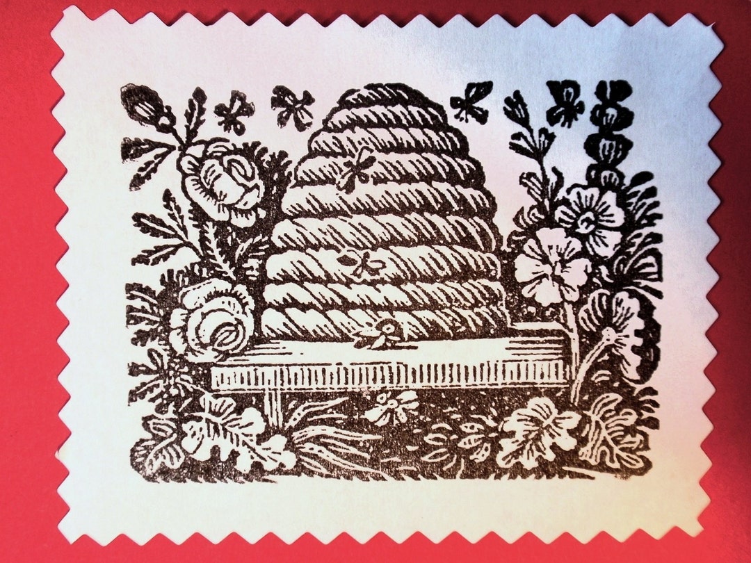 Old Fashioned Bee Hive Skep Rubber Stamp, Basket Bee Hive Apiary Stamp ...