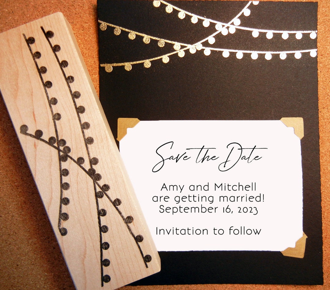 Large String of Lights Border Rubber Stamp, Patio Party Lights Garland ...