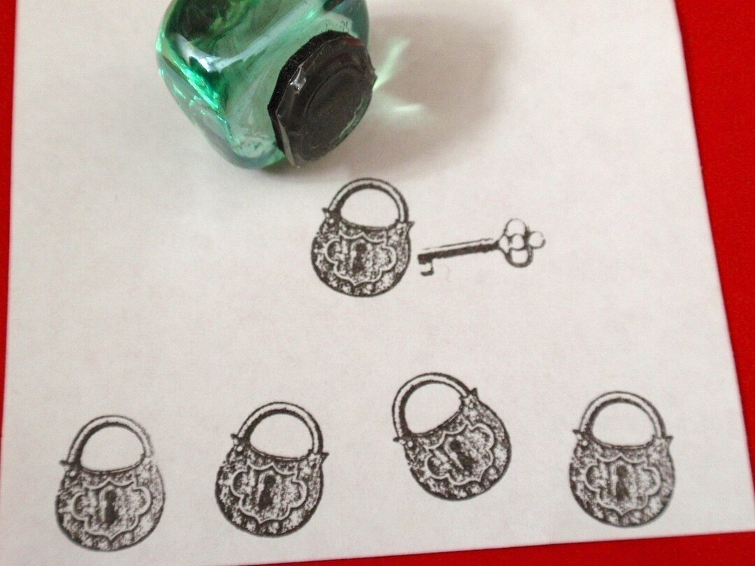 Tiny Padlock Lock Rubber Stamp 16mm, Tiny Skeleton Key Rubber Stamp by ...